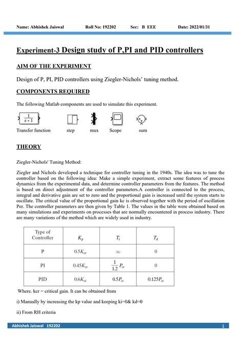 SOLUTION Design Study Of P Pi And Pid Controllers Studypool