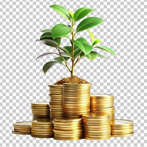 A Plant Growing From A Pile Of Coins Premium AI Generated PSD