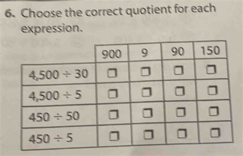 Solved 6 Choose The Correct Quotient For Each Expression Algebra