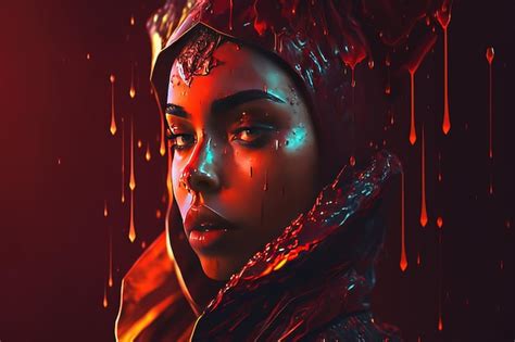 Premium Photo A Woman With Red Paint Dripping Down Her Face