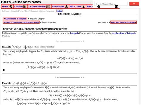 Pauls Online Notes Calculus I Proof Of Various Integral Properties Activity For 9th 10th