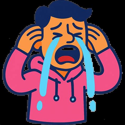 Crying Guy In A Pink Hoodie Vibrant Cartoon Style Emoji Ai Emoji
