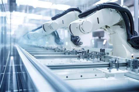 Advanced Robotic Arms Operate On A Production Line Efficiently Assembling Components In A High