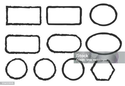 스탬프프레임 벡터 아이콘 셰이프 세트입니다 스탬프 그런지 잉크 고무 라벨 기호 컬렉션 흰색 배경에 격리 블랙 라운드 및 사각형