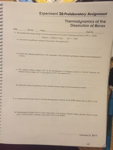 solved experiment 26 prelaboratory assignment thermodynamics