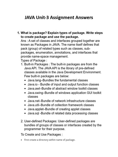 Java Unit 3 Assignment Answers Pdf Class Computer Programming