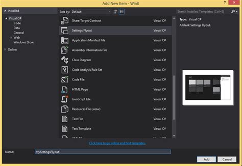 C Windows 8 Metro App Making A Settings Flyout Stack Overflow