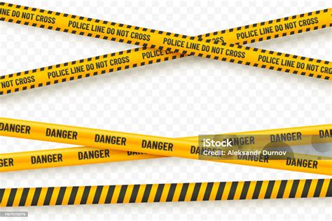 투명 한 배경에 격리 된 노란색 경찰 테이프입니다 범죄 현장 테이프 벡터 그림입니다 검은 색과 노란색 경찰 줄무늬 위험 지역 지정 설계를 위한 요소입니다 저지선 테이프에