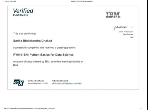 Ibmcertification Pythonprogramming Dataanalytics Datascience Sarika Dhakad