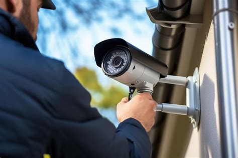 Premium Ai Image Technician Installing Security Camera Work And