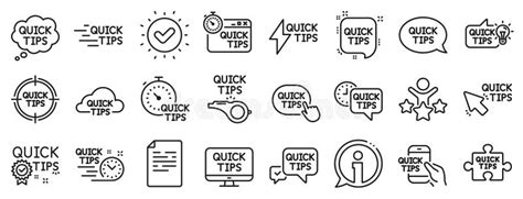 Quick Tips Line Icons Set Of Helpful Tricks Solution And Quickstart Guide Vector Stock Vector