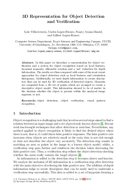Pdf 3d Representation For Object Detection And Verification Luis Villavicencio