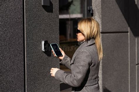 Female Entering Secret Key Code For Getting Access And Passing Building