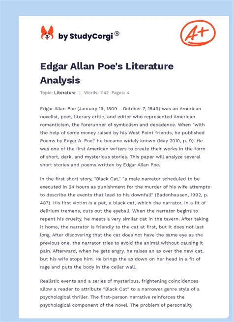Edgar Allan Poes Literature Analysis Free Essay Example