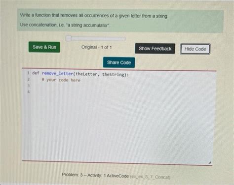 Solved Write A Function That Removes All Occurrences Of A