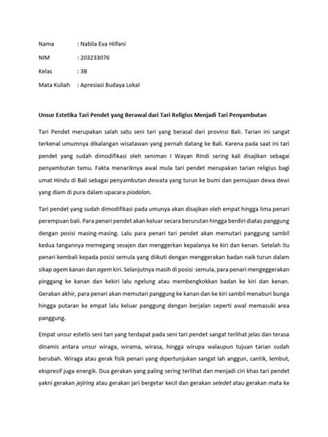 Unsur Estetika Tari Pendet Yang Berawal Dari Tari Religius Menjadi Tari