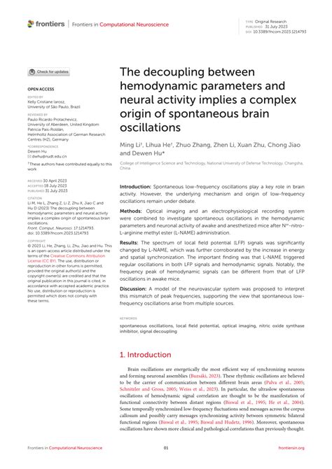 Pdf The Decoupling Between Hemodynamic Parameters And Neural Activity Implies A Complex Origin