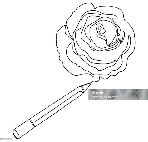 연필로 그린 장미의 연속 선 하나 얇은 선 그림 벡터 개념입니다 윤곽 그리기 창의적인 아이디어 사무실에 대한 스톡 벡터 아트 및 기타 이미지 Istock
