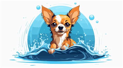 귀여운 치후아와 2d 평면 만화 터 일러스트레이션 프리미엄 Ai 생성 벡터