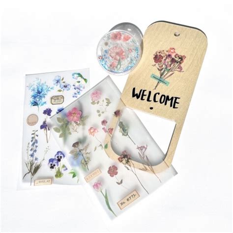 플라워 판박이스티커 6종 데코스티커 다꾸 캘리그라피 기쁨기업