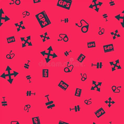 Set Road Traffic Sign Gps Device With Map And Route Location On Seamless Pattern Vector Stock