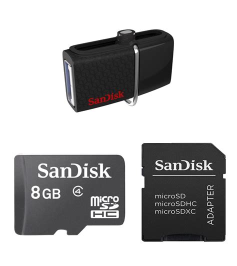 Buy Sandisk 8 GB Class 4 Memory Card And 16 GB Ultra Dual 3 0 Pendrive With Free Adapter Online