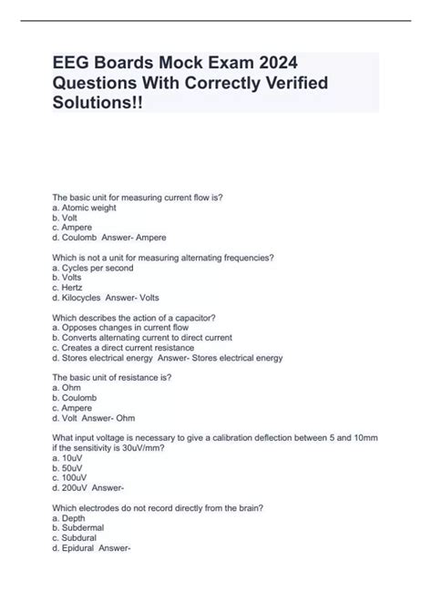 EEG Boards Mock Exam 2024 Questions With Correctly Verified Solutions EEG Stuvia US