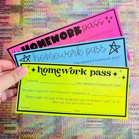Editable Homework Passes Free Homework Pass By Katie Madrid Tpt