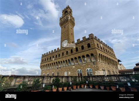 Florence Italy Facade Of Old Palace Palazzo Vecchio Marble Historic