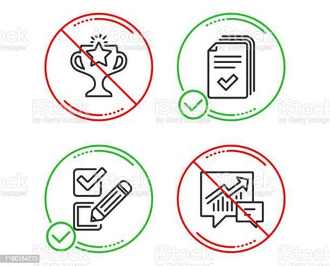 확인란 승리 및 유인물 아이콘이 설정되었습니다 회계 기호입니다 설문 조사 선택 챔피언십 상금 문서 예제 벡터 Championship에 대한 스톡 벡터 아트 및 기타 이미지