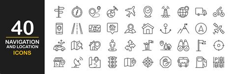 Navigation And Location Icon Set Map Icon Set Simple Set Of Route Related Vector Line Icons
