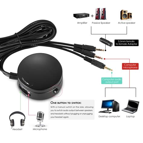 Mini Mm Pc Computer Volume Controller Headset Speaker Audio Switch Microphone