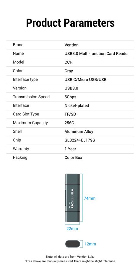 VENTION USB SD TF Card Reader In For Laptops Phones Tablets GB Capacity