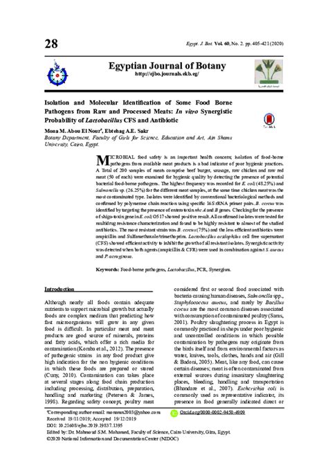 Pdf Isolation And Molecular Identification Of Some Food Borne Pathogens From Raw And Processed