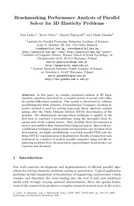 Pdf Benchmarking Performance Analysis Of Parallel Solver For 3d