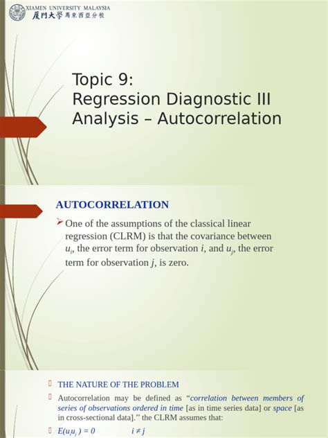 Topic 9 Regression Diagnostic Iii Analysis Autocorrelation Pdf