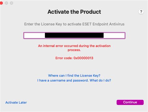 Macos User Cant Activate Eset Endpoint Antivirus Error Code 0x00000013 Eset Endpoint