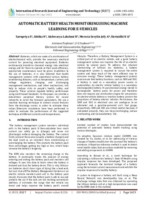 Pdf Automatic Battery Health Monitoring Using Machine Learning For E