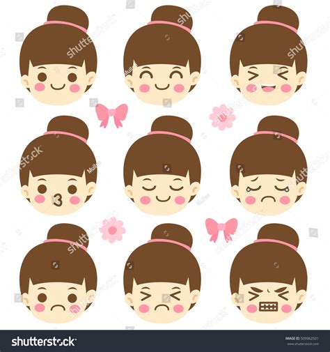 Cute Girl Faces Showing Different Emotions เวกเตอร์สต็อก ปลอดค่าลิขสิทธิ์ 509962501