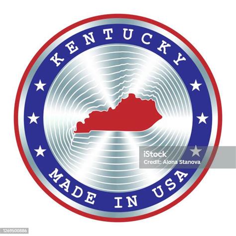 켄터키 지역 생산 표지판 스티커 씰 스탬프로 제작되었습니다 라벨 디자인 및 미국 전국 마케팅을 위한 라운드 홀로그램 사인 강철에 대한 스톡 벡터 아트 및 기타 이미지