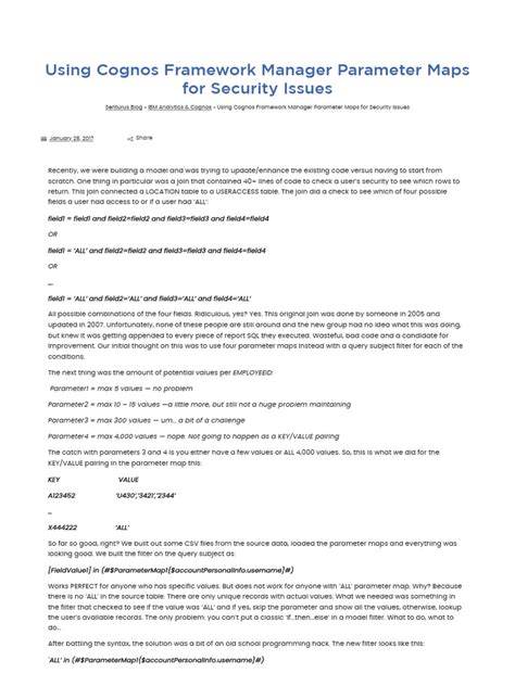 Using Cognos Framework Manager Parameter Maps Senturus Pdf Computing Data Management