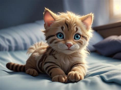 Premium Ai Image Cute Kitten Lies On Bed Enjoying Rest