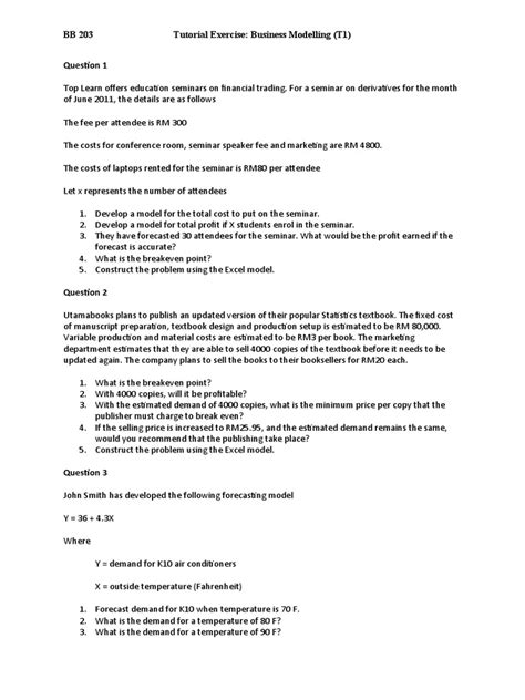 Tutorial Exercise Topic 1 Modelling Pdf Textbook Market Economics