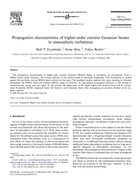 Pdf Propagation Characteristics Of Higher Order Annular Gaussian