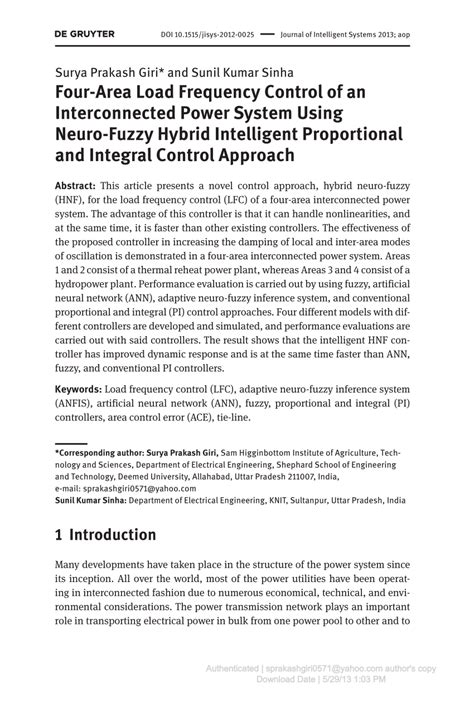 Pdf Four Area Load Frequency Control Of An Interconnected Power