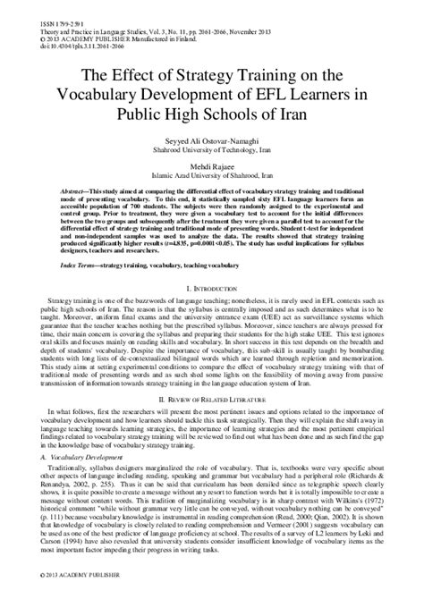 Pdf The Effect Of Strategy Training On The Vocabulary Development Of Efl Learners In Public
