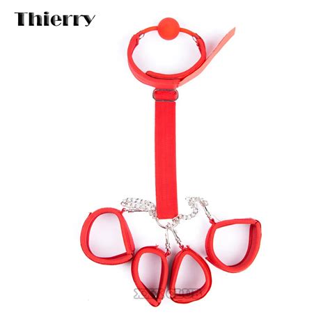 Thierry Fetish Erotic Toys Open Mouth Ball Gag Wrist Ankle Cuffs Slave Bondage Restraint Set Sex