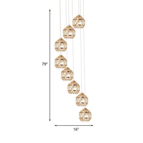 Inserted Crystal Gold Cluster Pendant Globe 8 Bulbs Modern Hanging Lamp