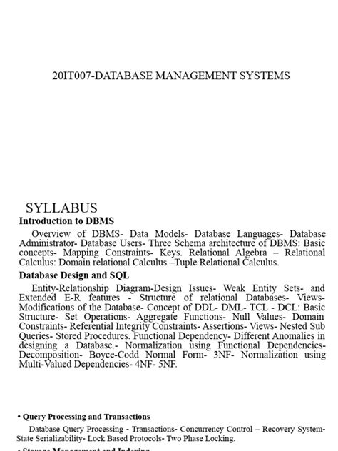 20it007 Database Management Systems Pdf Relational Model Relational Database