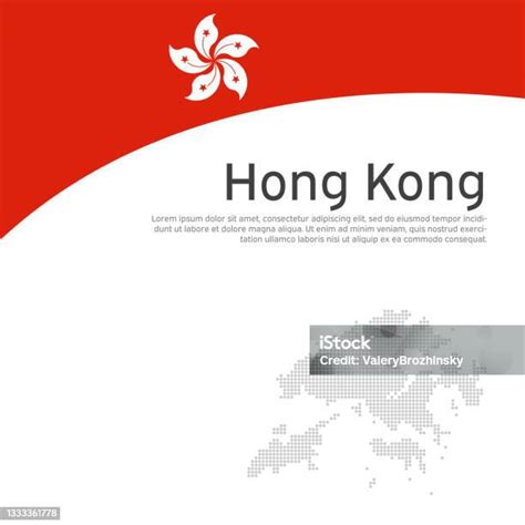 홍콩 국기 흰색 배경에 모자이크지도 홍콩 국기와 물결 모양의 리본 벡터 플랫 배너 디자인 국가 포스터 비즈니스 소책자 표지 국가 애국 전단지 브로셔 0명에 대한 스톡 벡터